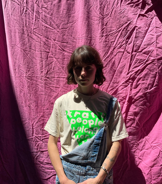 Trans People Belong Here T-Shirt SLIME – Ash + Chess